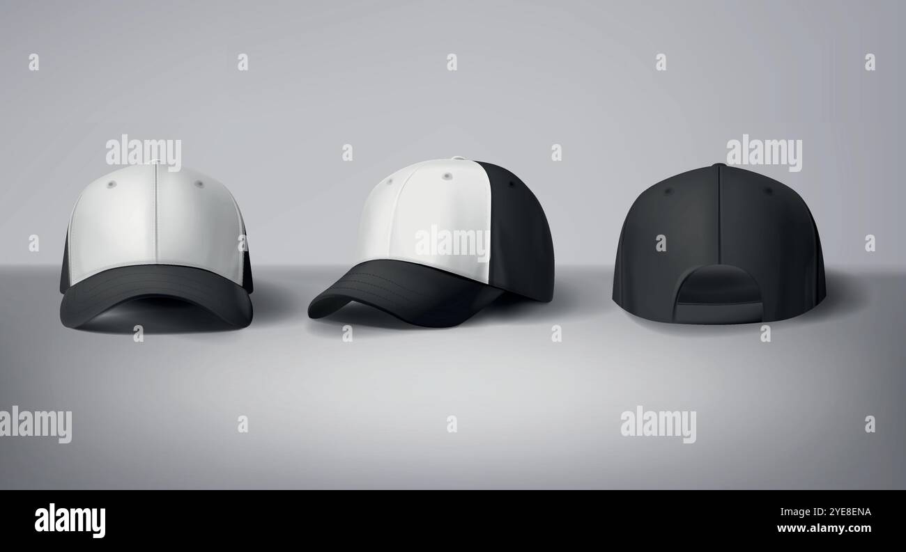 Black and white baseball caps mock up with logo in gray background ...