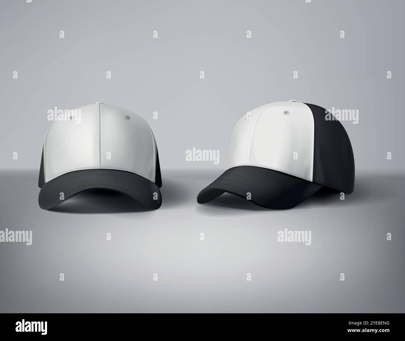 Black and white baseball caps mock up with logo in gray background ...