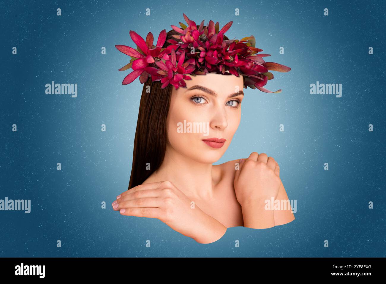 Composite trend artwork 3D image photo collage of young woman attractive portrait look hold ...