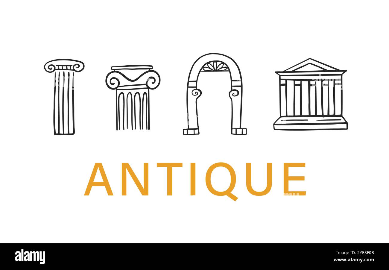 Antique Roman Column Colonnade, Arch Drawing Set Stock Vector Image ...