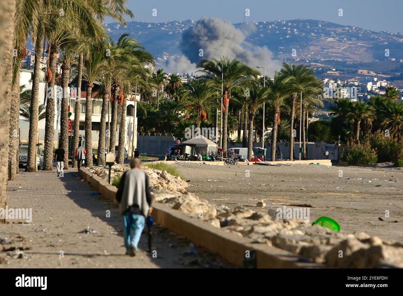 Tyre. 8th Oct, 2023. This photo taken on Oct. 29, 2024 shows smoke ...