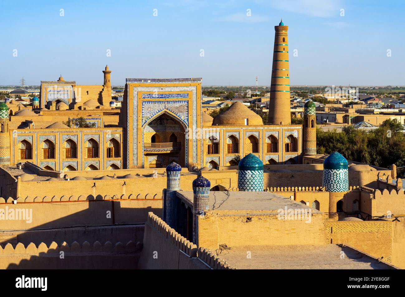 Elevated view of the Muhammad Rahim Khan Madrasah in Itchan Kala (inner ...