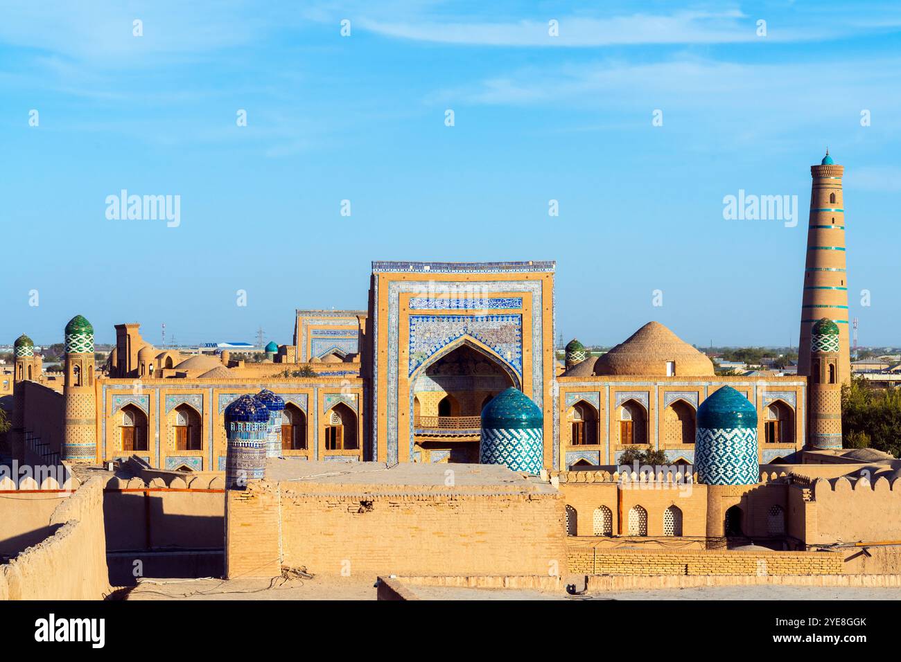 Elevated view of the Muhammad Rahim Khan Madrasah in Itchan Kala (inner ...