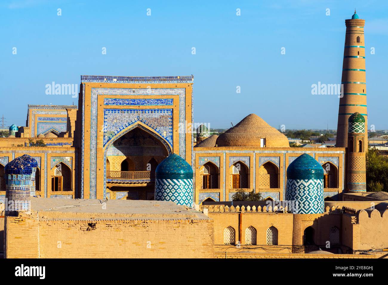 Elevated view of the Muhammad Rahim Khan Madrasah in Itchan Kala (inner ...