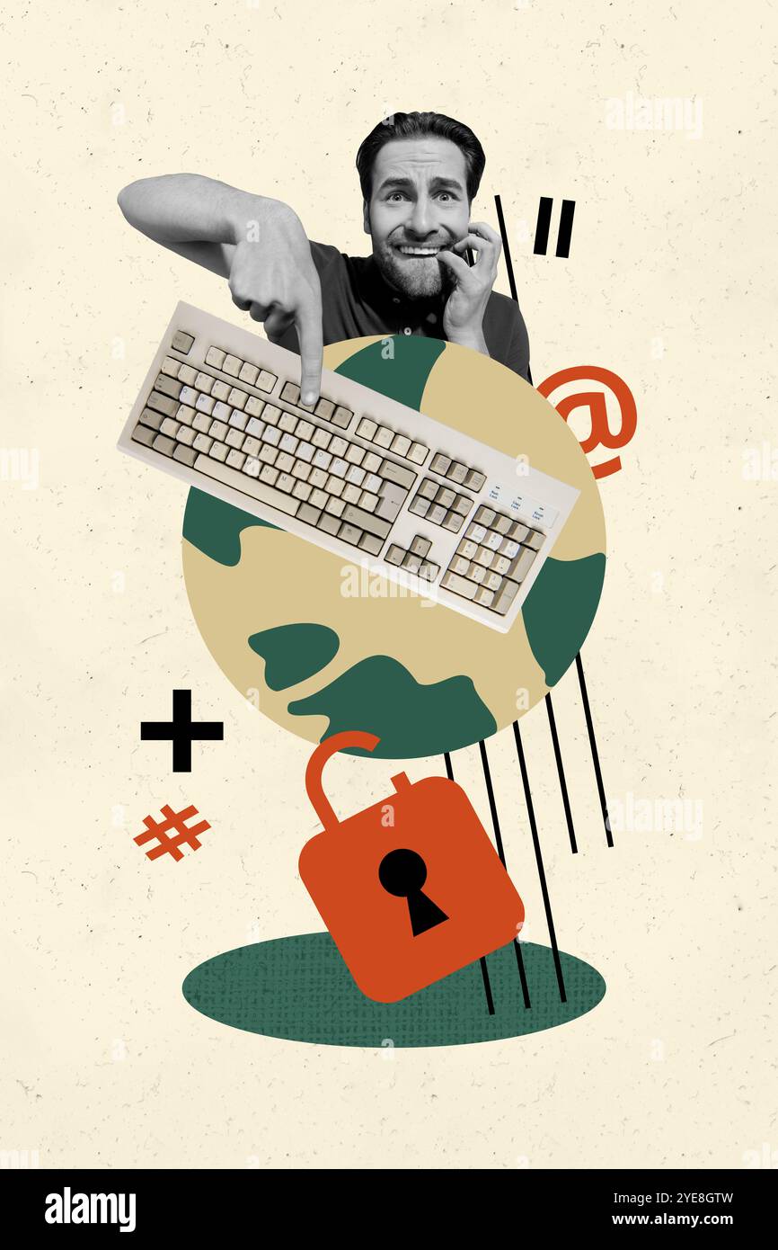 Composite trend artwork sketch image photo collage of hacker data lock ...