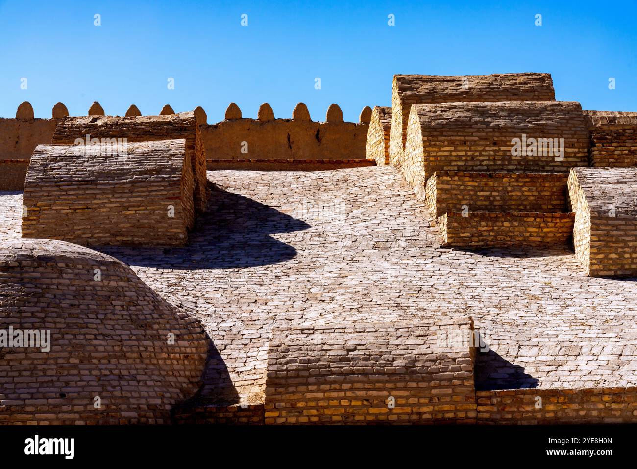 Crenellated walls and tombs at (inner town) Itchan Kala, Khiva. Khiva ...