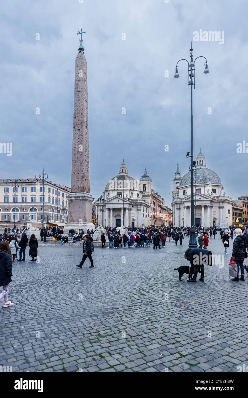 Rome, Italy - December 29, 2023: Tourists walking on Piazza del Popolo ...