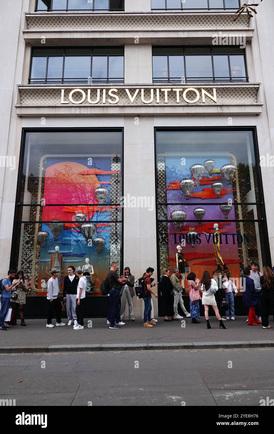 Louis Vuitton shop window on the Champs Elysees Paris, France Stock ...