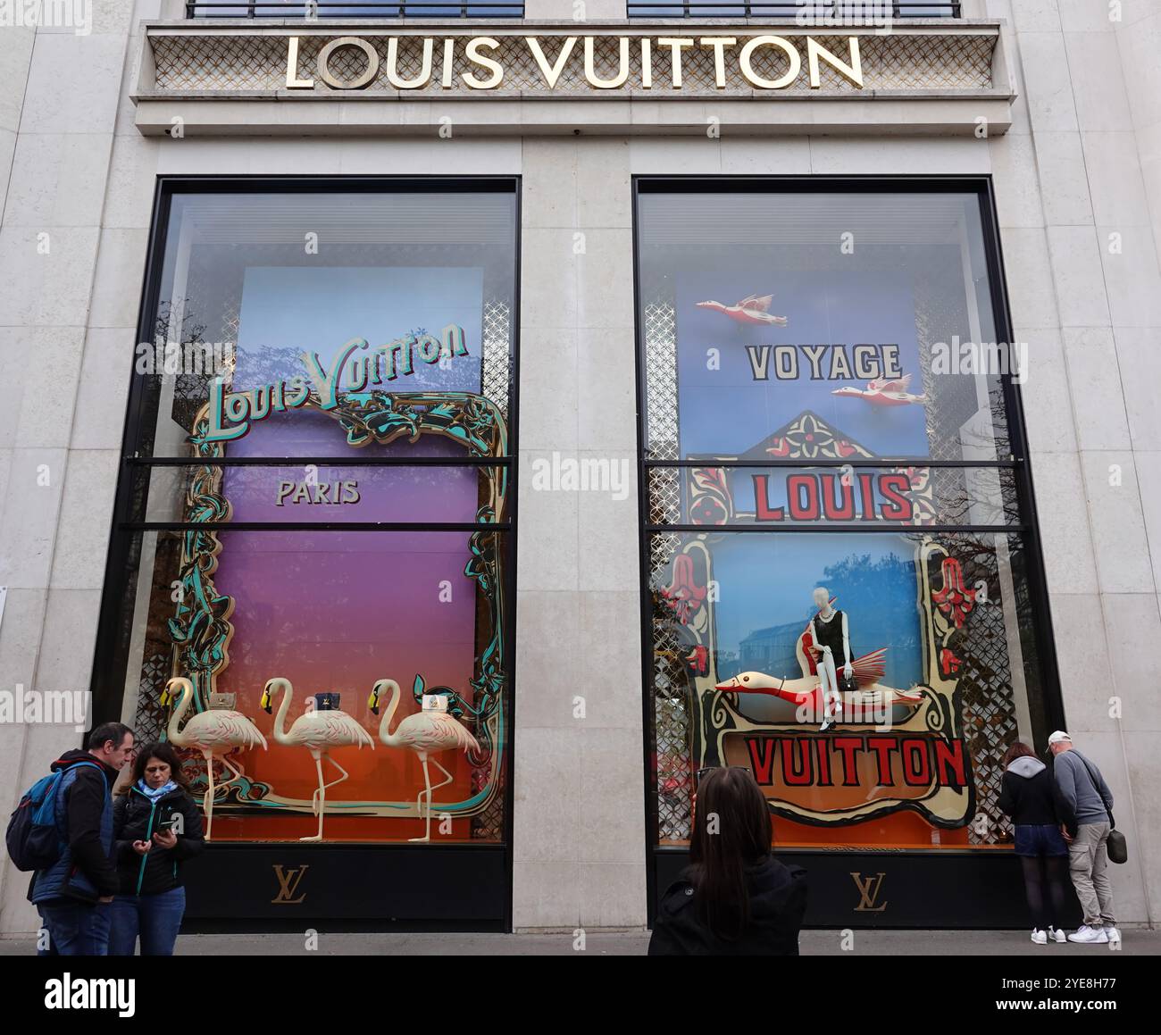 Louis Vuitton shop window on the Champs Elysees Paris, France Stock ...