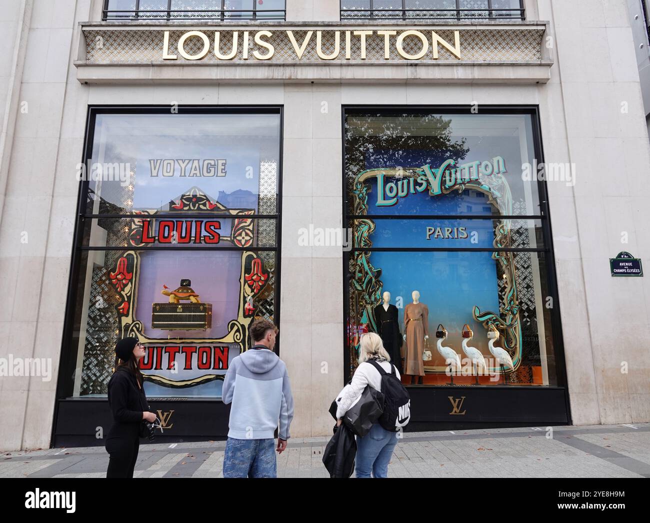 Louis Vuitton shop window on the Champs Elysees Paris, France Stock ...