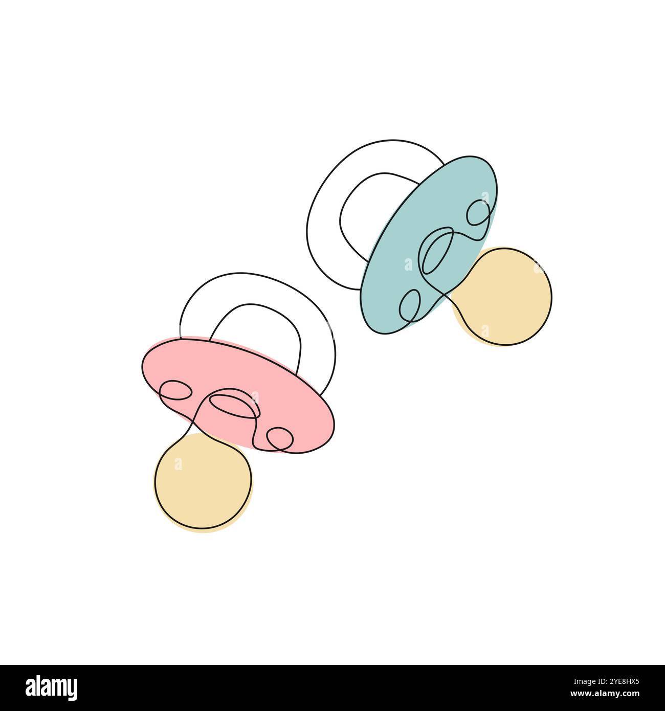 Baby pacifier. Pink and blue dummy for girls and boys. One line art ...
