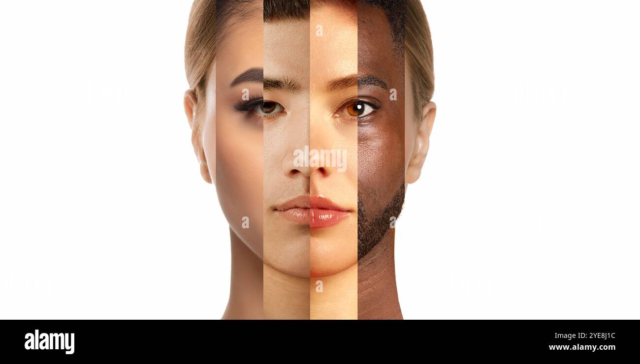 Collage of portraits of men and women from various ethnic backgrounds ...