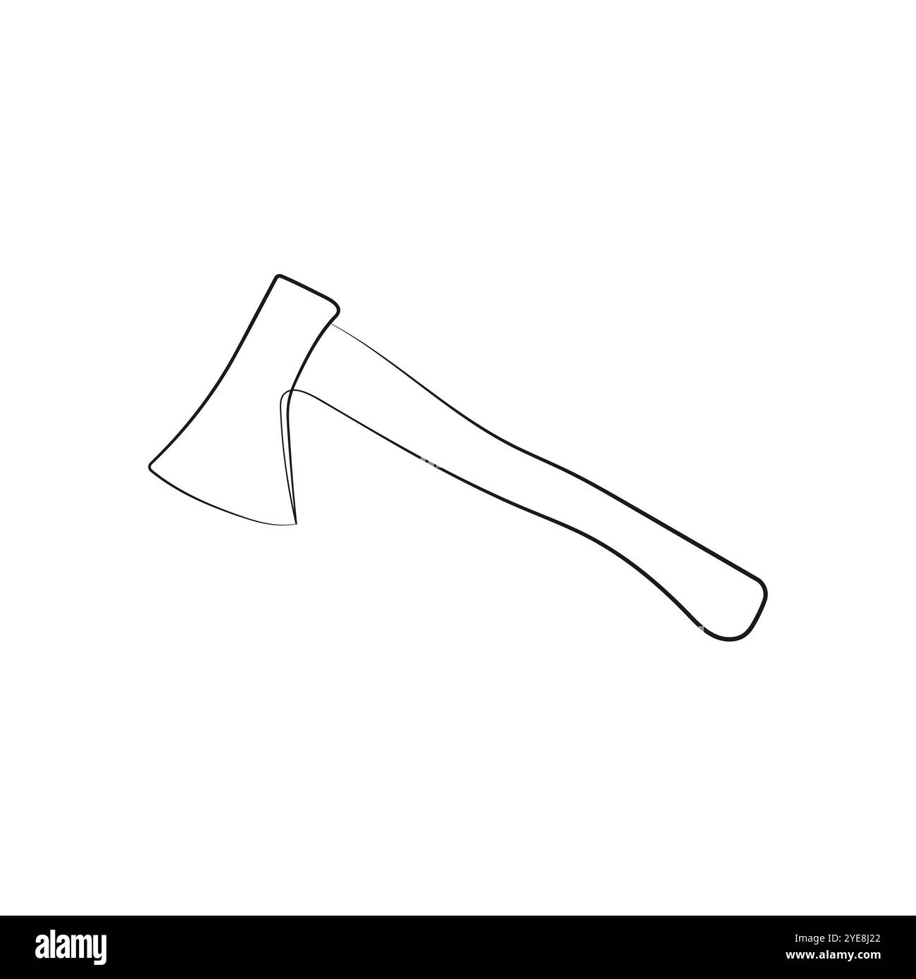 Metal ax with wooden handle. Hatchet in one line art drawing style ...
