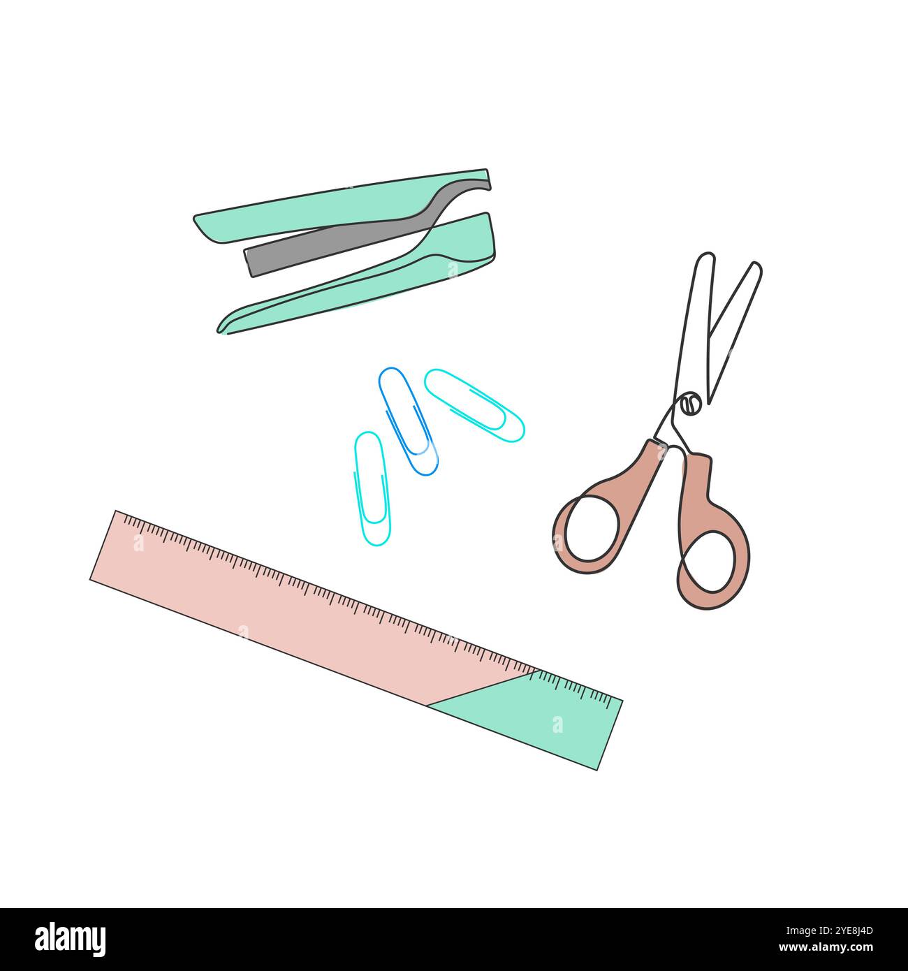 Stationery for school. Scissors, ruler, stapler, paperclips. School ...