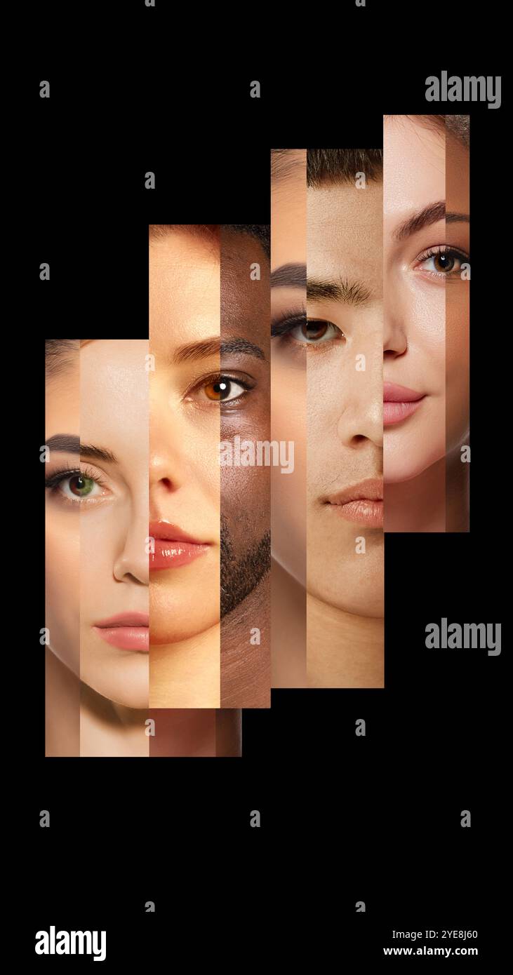 Collage made of portraits of different young men and woman representing ...