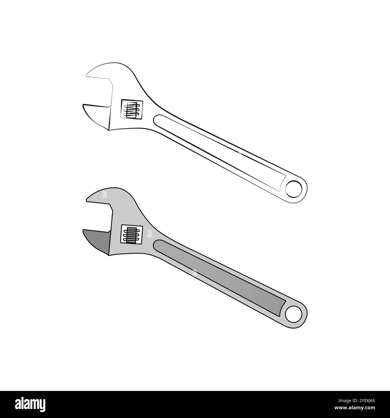 Wrench for nuts. Adjustable spanner. One line art. Tool for repair and construction. Vector ...