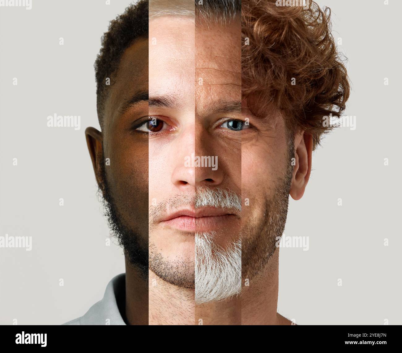 Collage with different male faces, representing different ages and ...