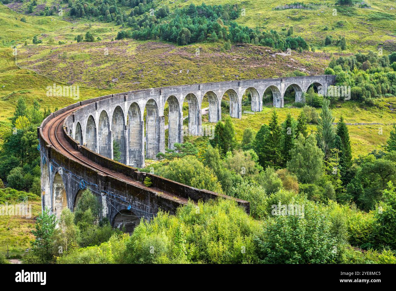 Elevated view of Glenfinnan Viaduct on the West Highland Line at ...
