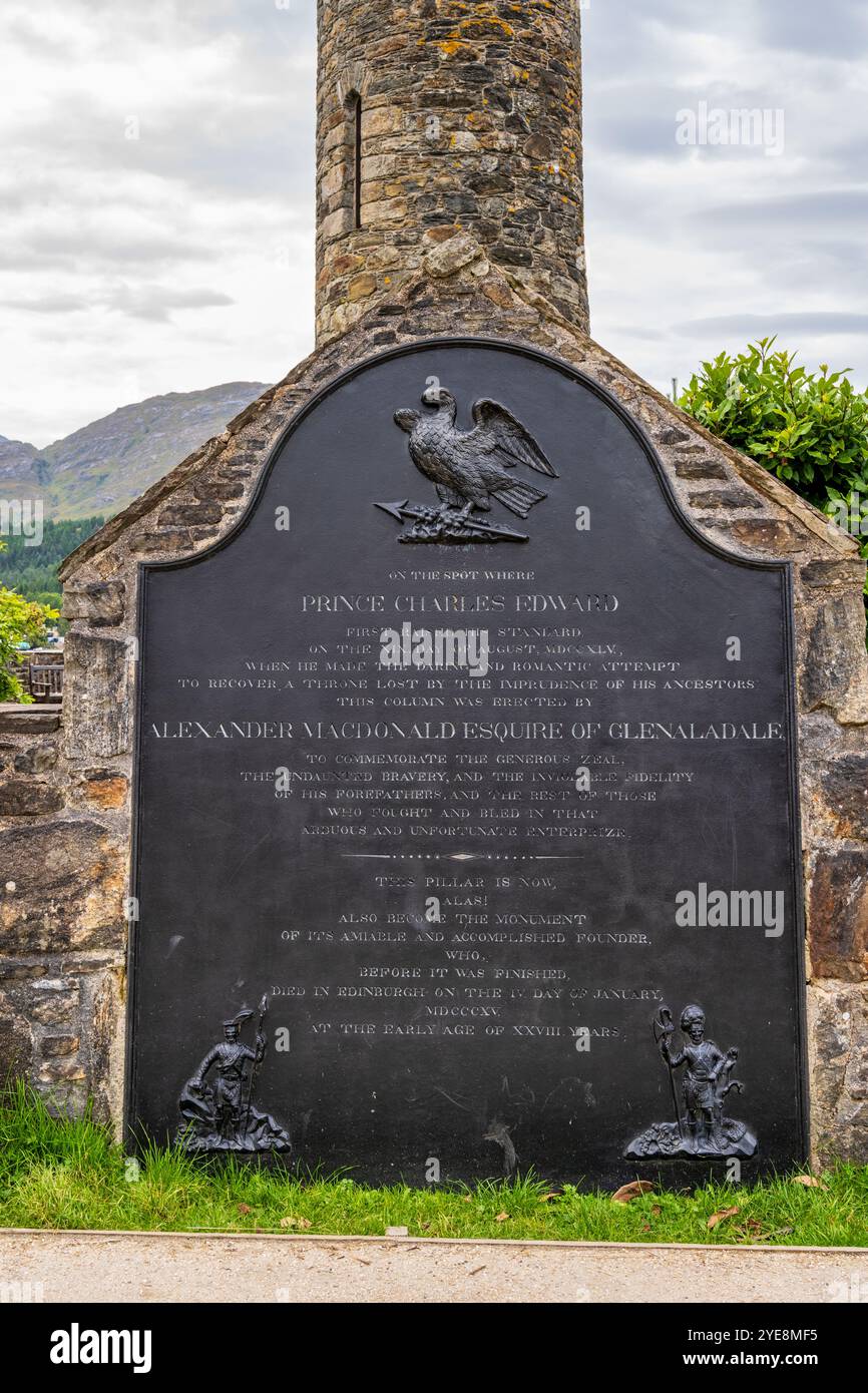 Memorial plaque at Glenfinnan Monument, commemorating the 1745 Jacobite ...
