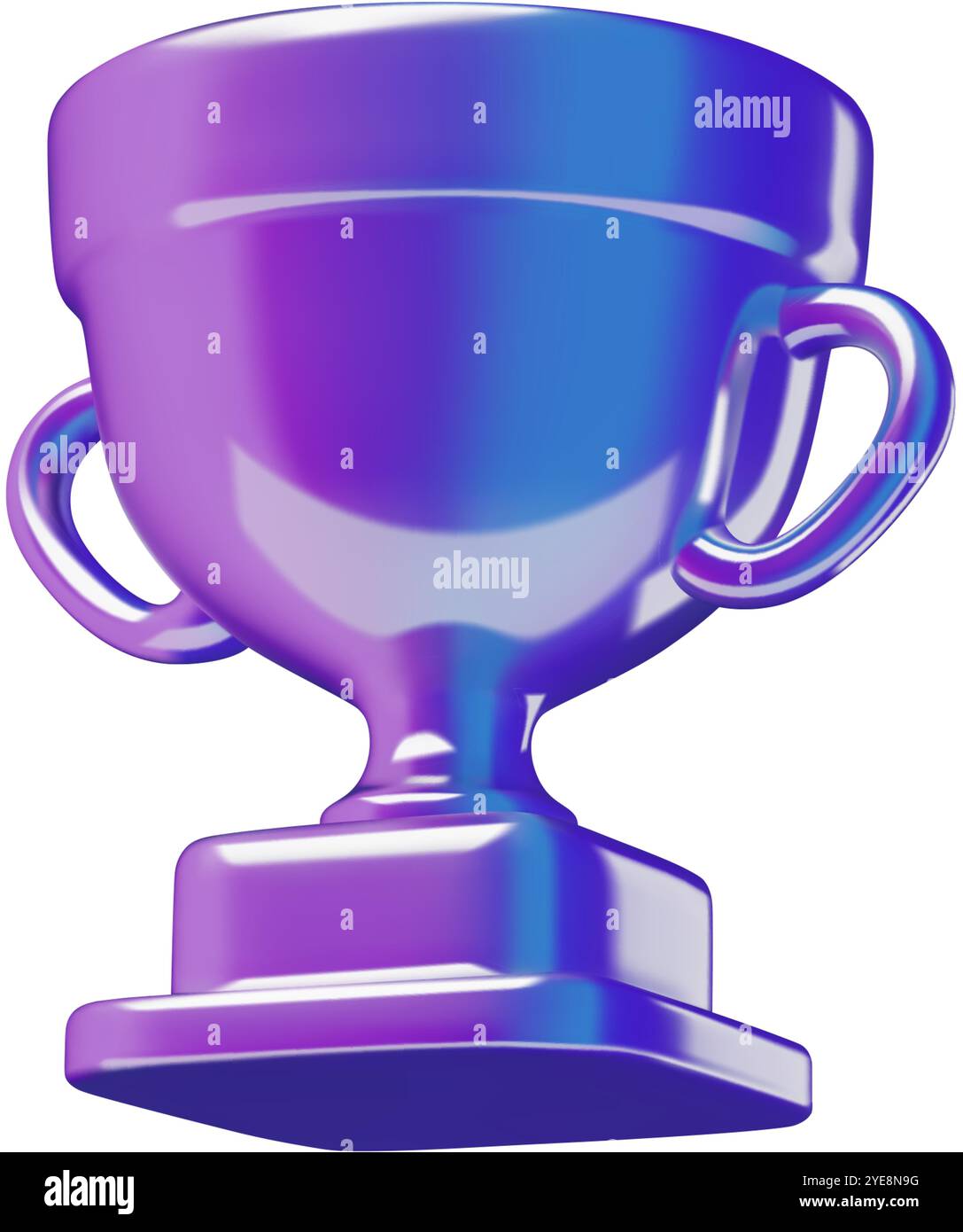Holographic trophy 3D icon. Purple and blue neon winner prize or award ...