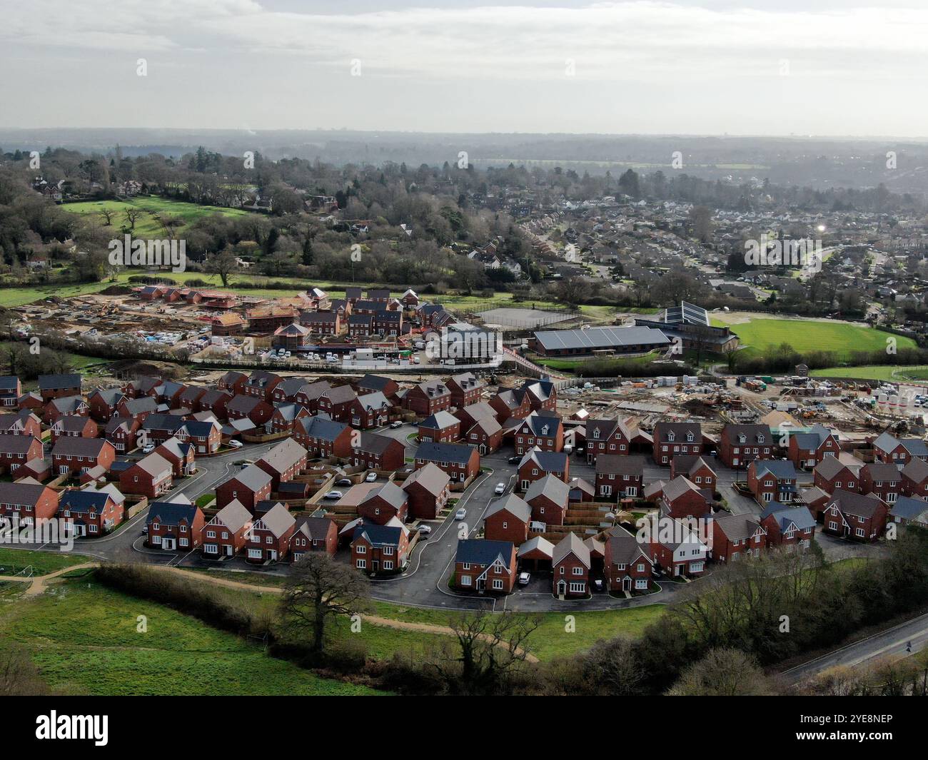 An aerial view of a new build housing development under construction on ...