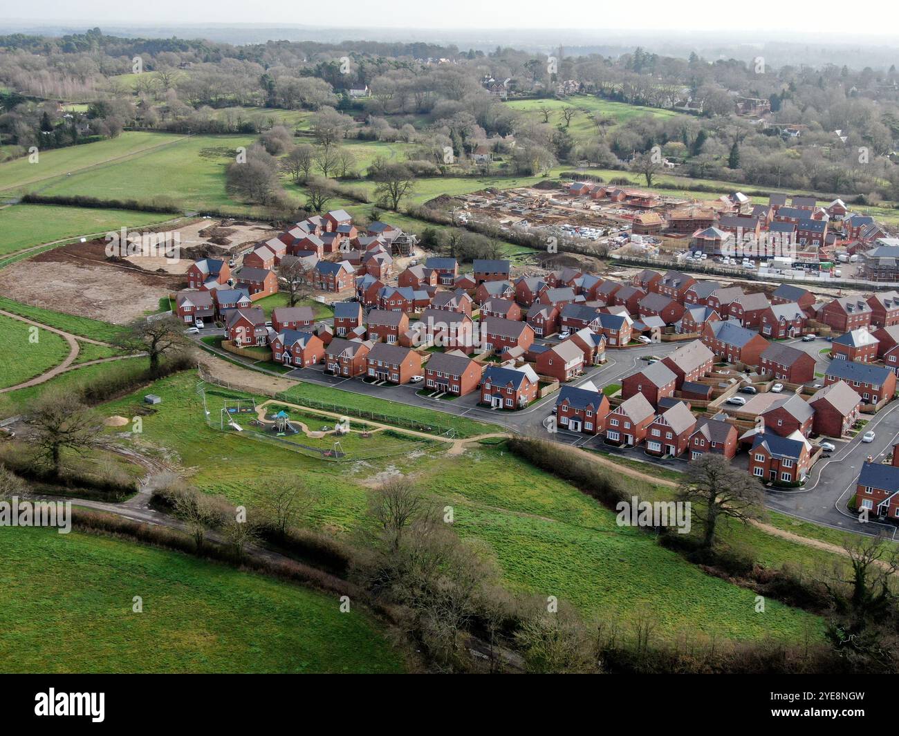An aerial view of a new build housing development under construction on ...