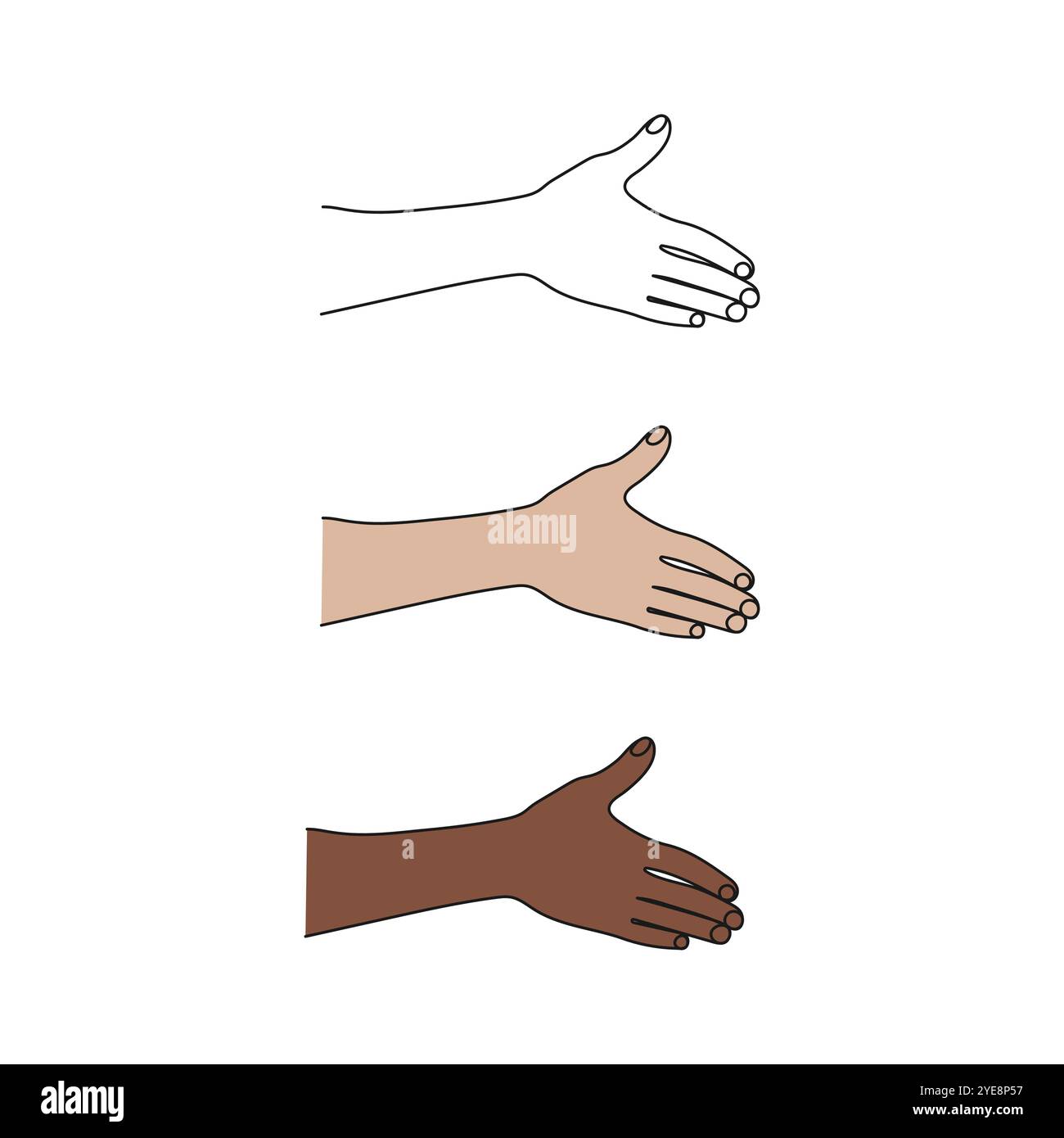 Hand gesture with outstretched palm before handshake. One line art ...
