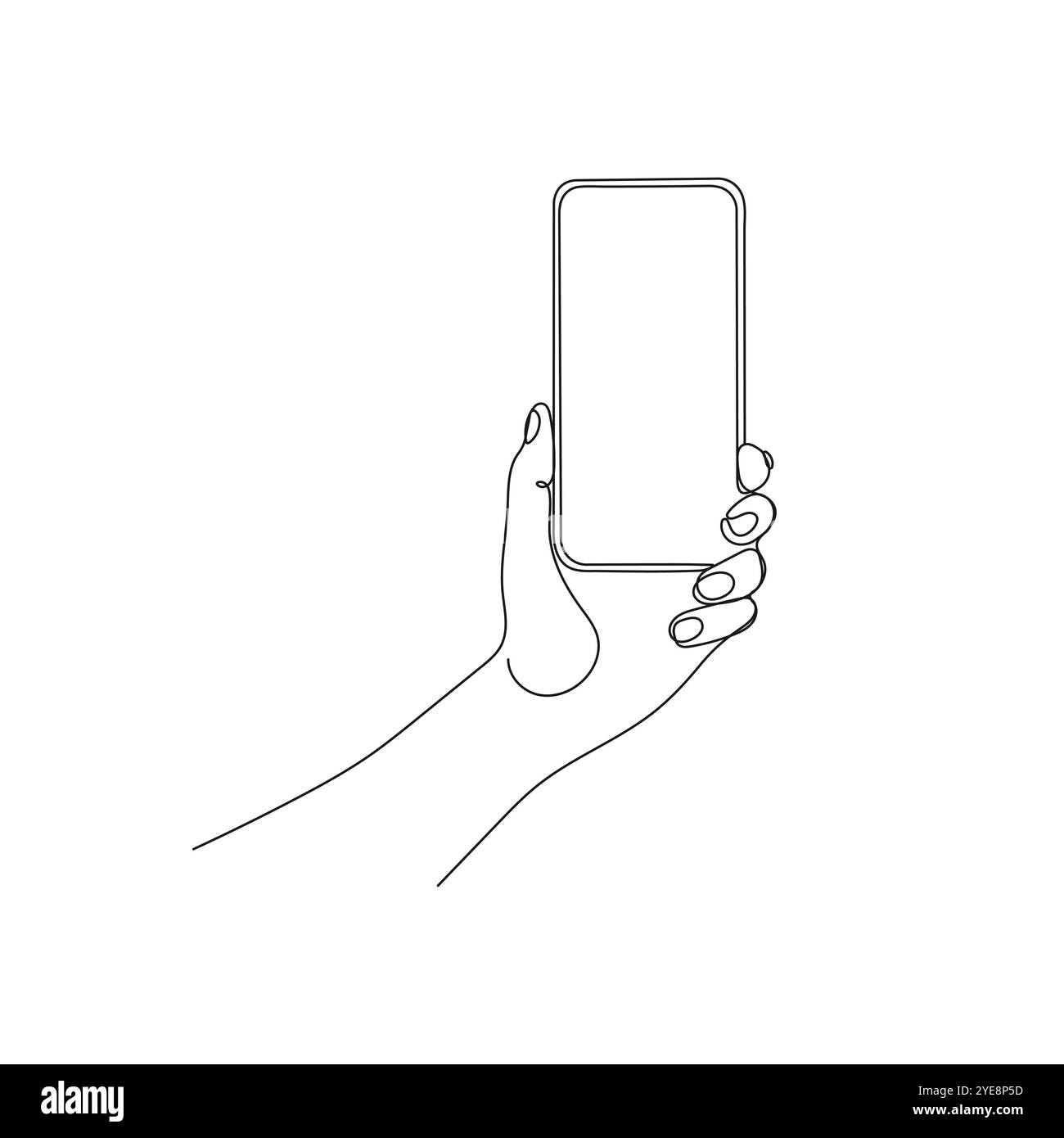 Hand holding phone, smartphone. One line art. Person holding device ...