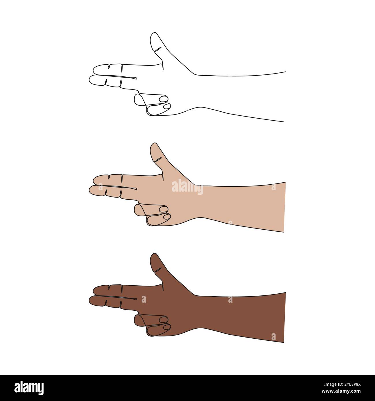 Hand making the gun sign with two fingers extended. Hand language. One ...