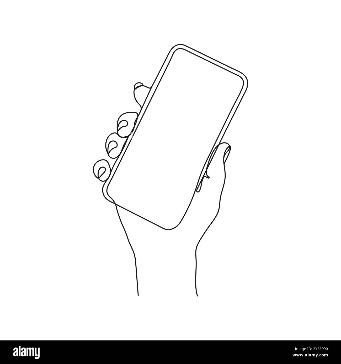 Hand holding mobilephone, smartphone. One line art. Person holding ...