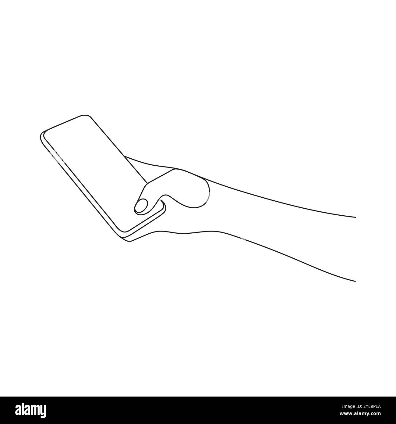 Finger touching mobile phone screen. One line art. Person holding ...