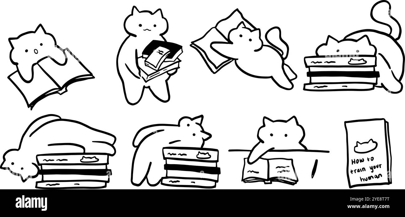Cartoon cat reading book Black and White Stock Photos & Images - Alamy
