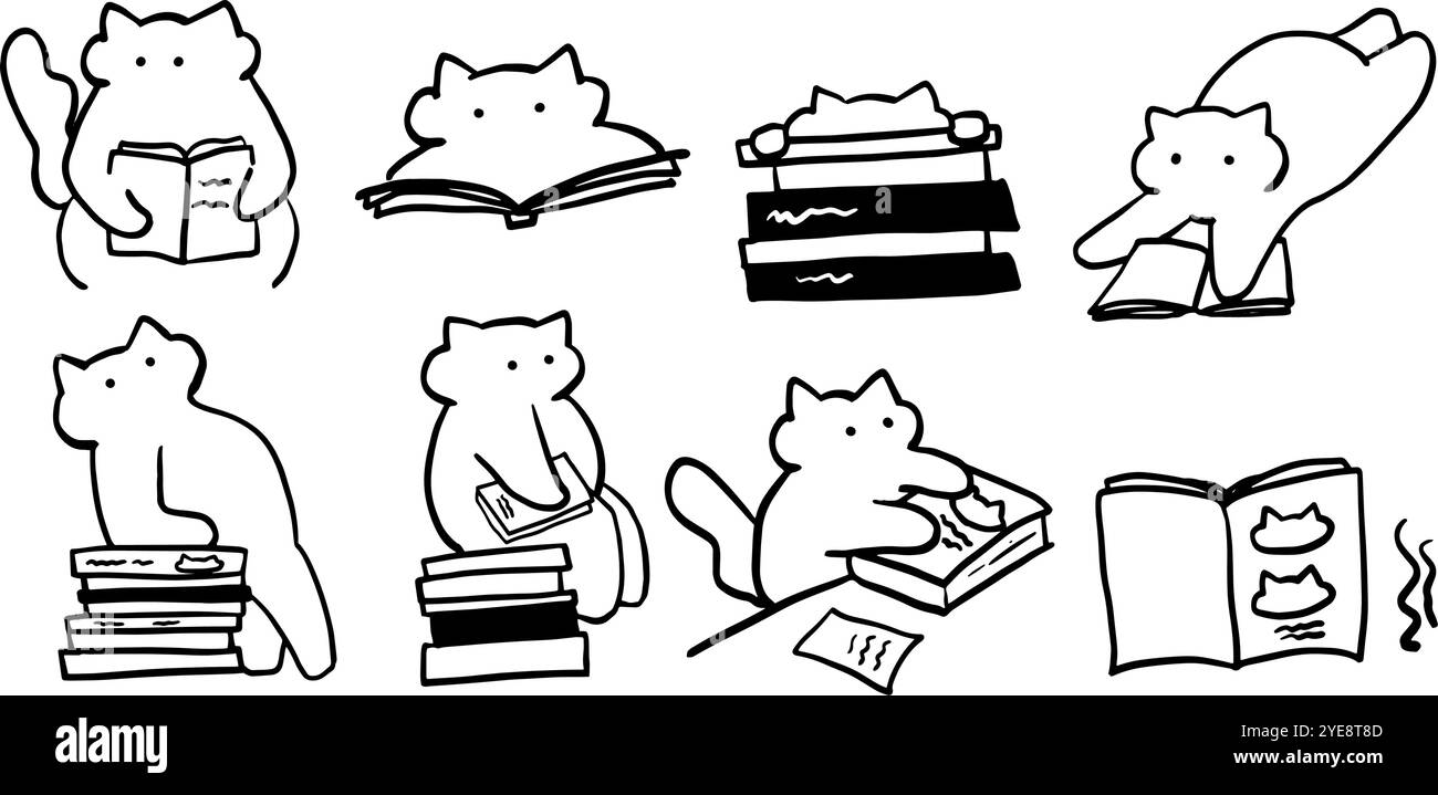 Cartoon cat reading book Black and White Stock Photos & Images - Alamy