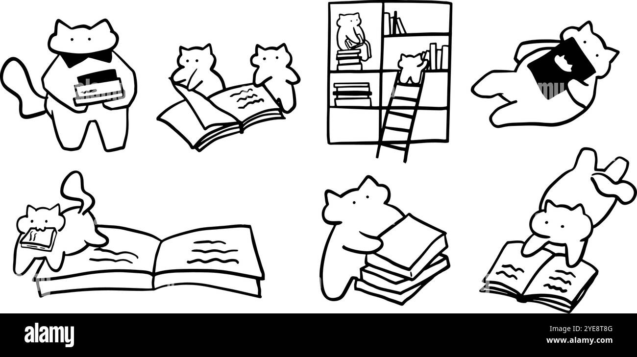 Cartoon cat reading book Black and White Stock Photos & Images - Alamy