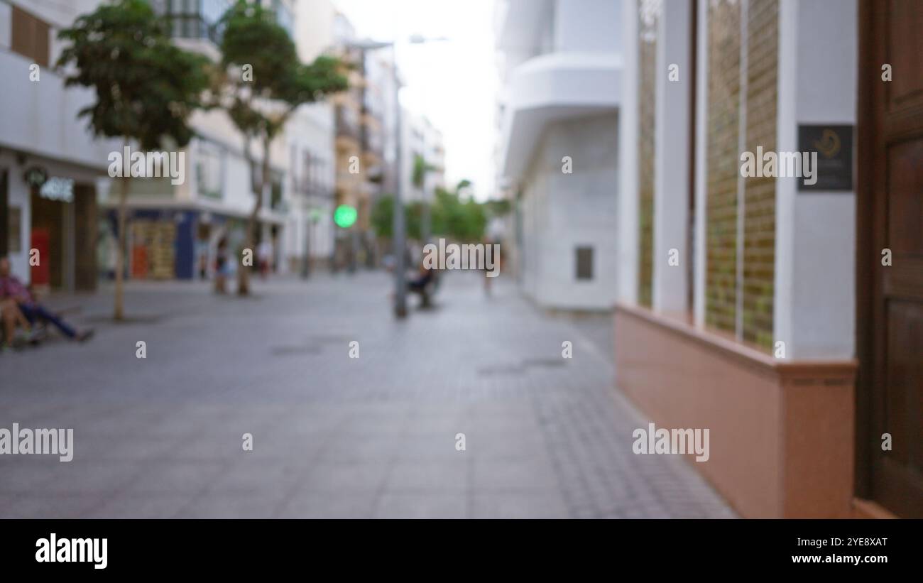 Blurred image of an outdoor street scene in lanzarote, spain, with ...