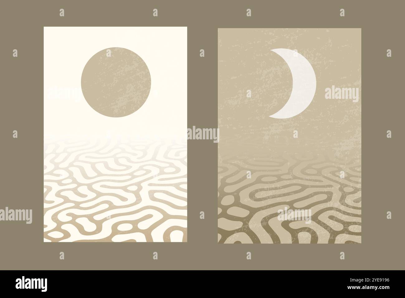 Abstract minimalist wall art diptych. Minimalist day and night, sun and ...