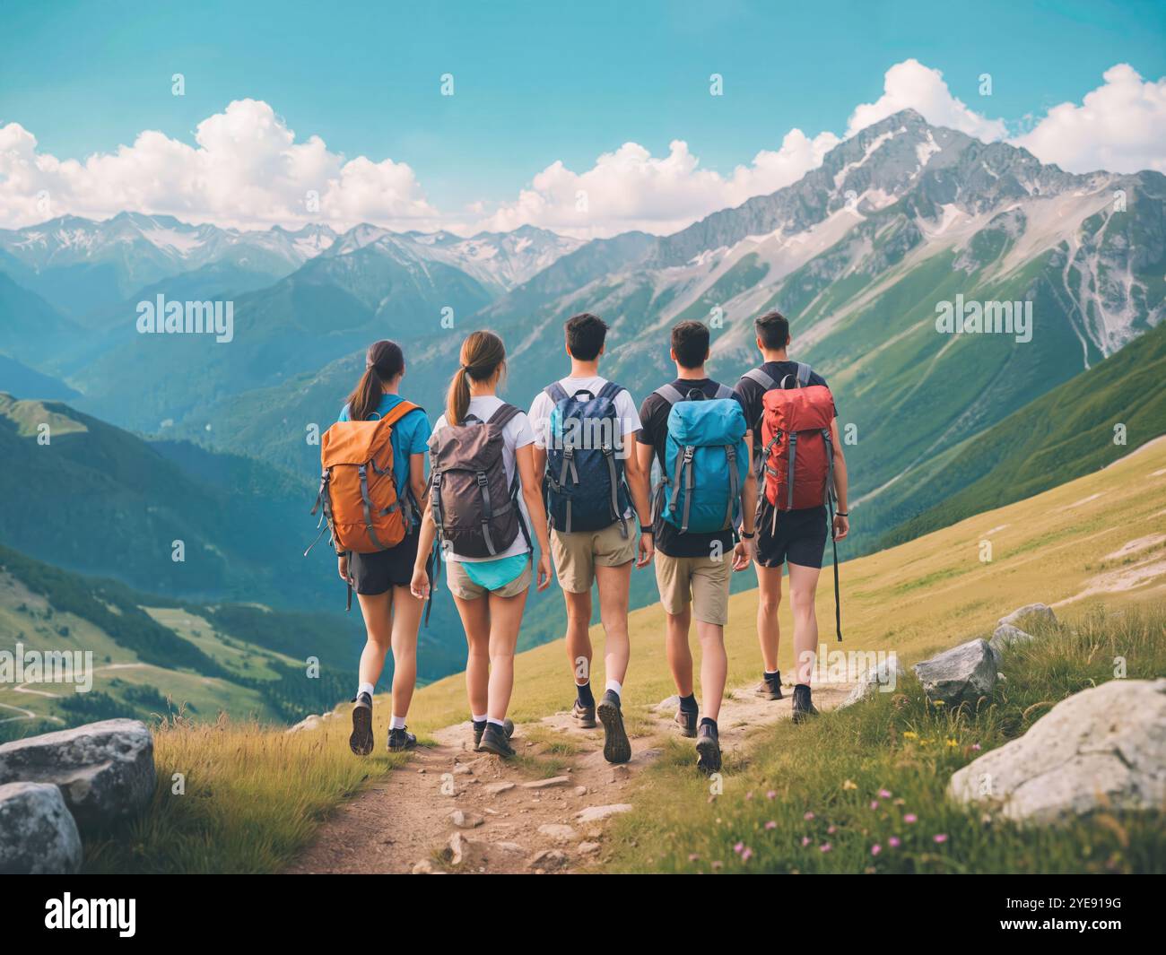 Mountain Hiking Adventure Friends Backpacking Scenic Landscape Nature ...