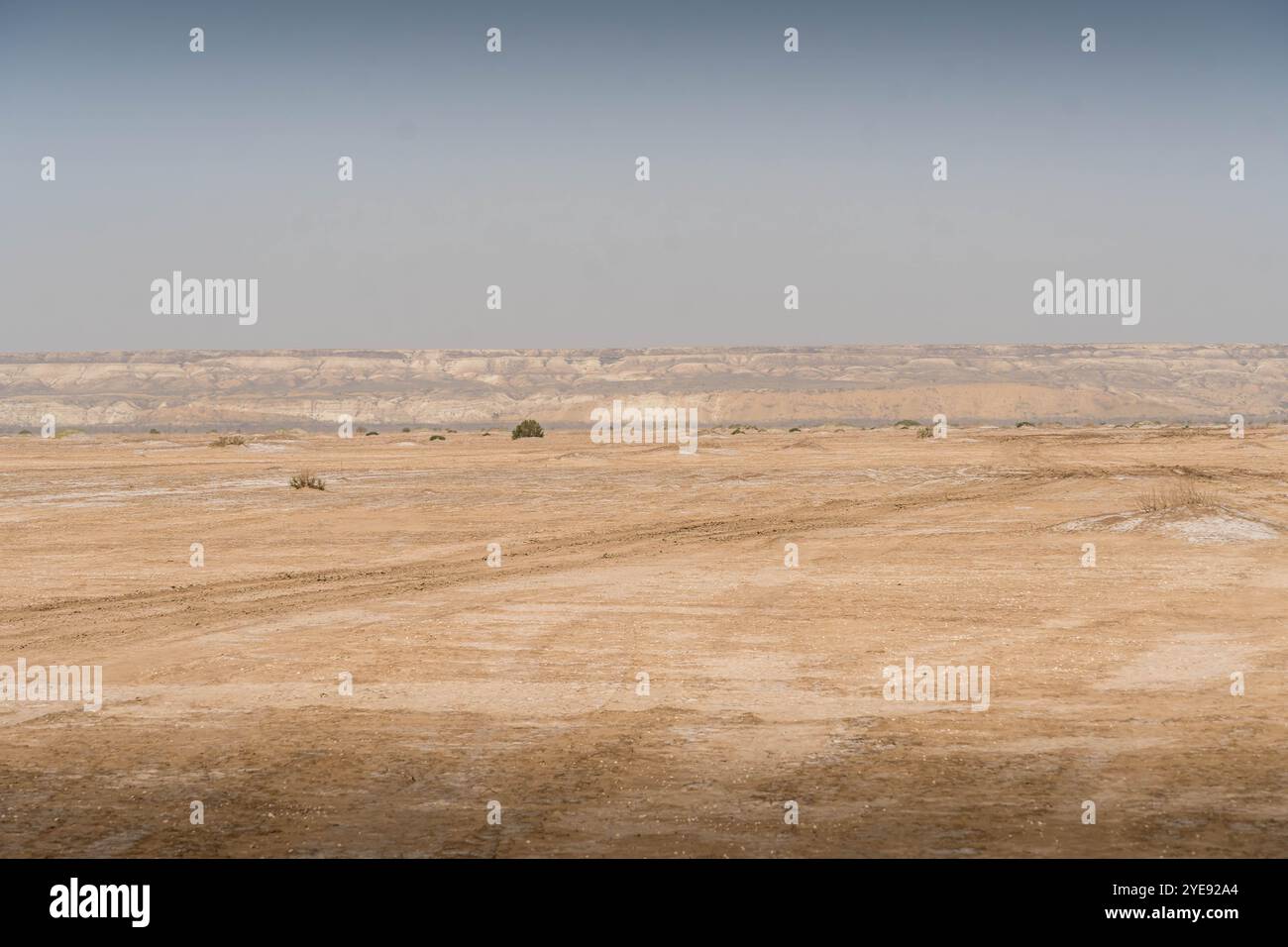 Karakum Desert view in Uzbekistan with empty vast plains and salty ...