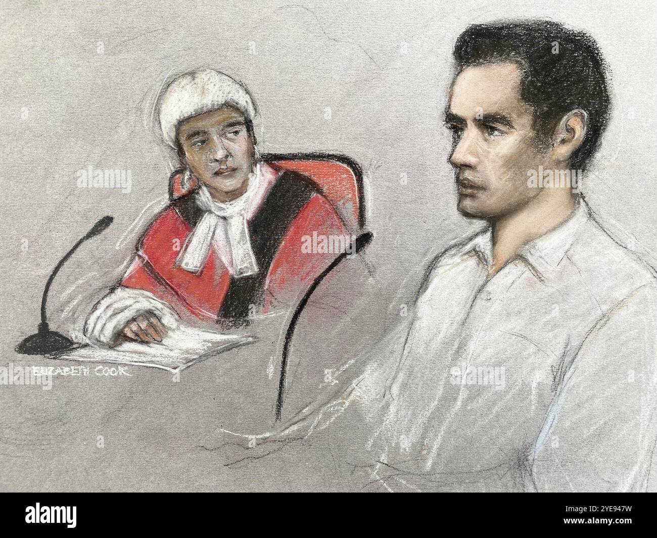 Court artist drawing by Elizabeth Cook of Daniel Khalife appearing at ...