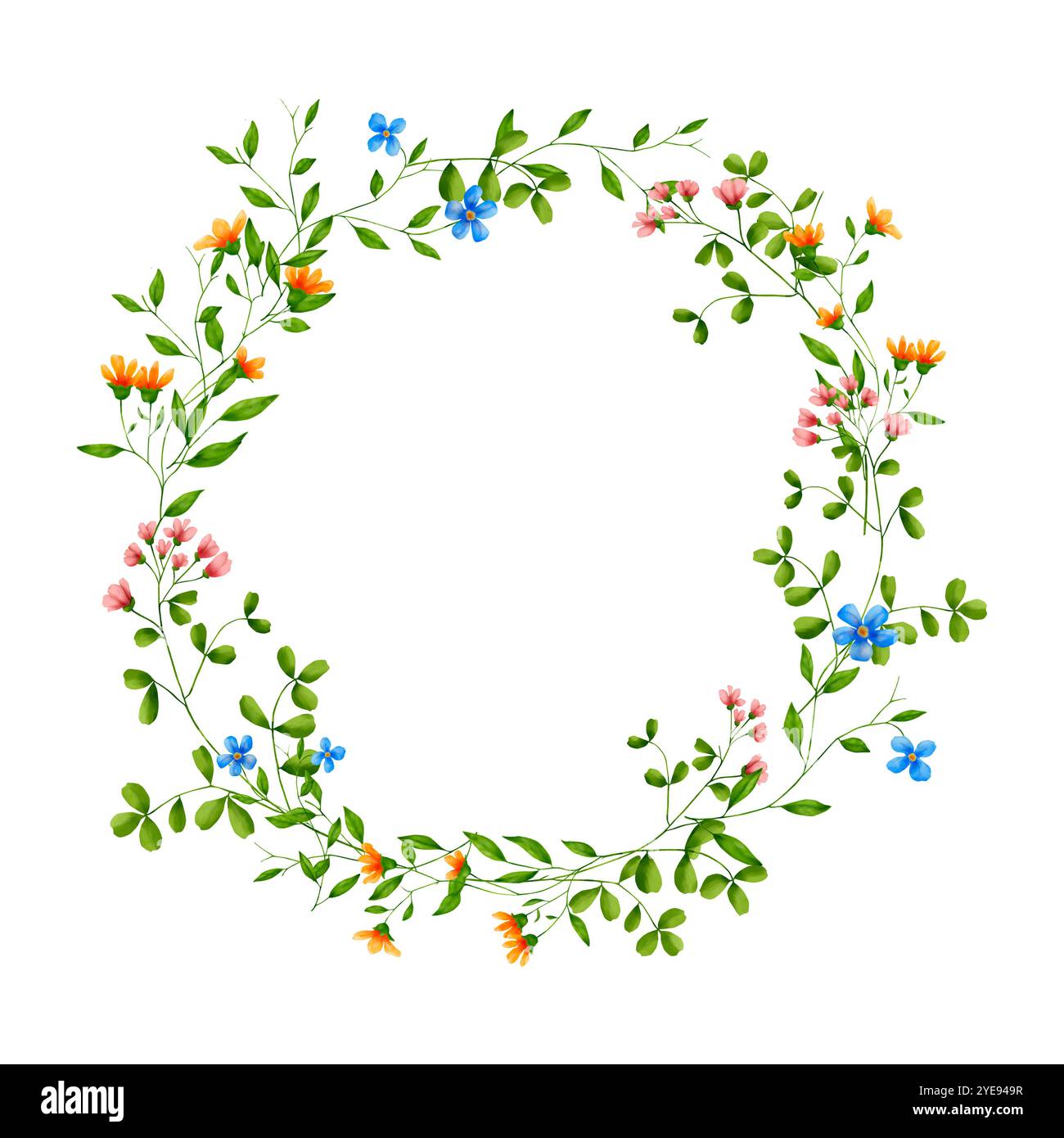 Floral delicate wreath of wild flowers, Watercolor digital illustration ...