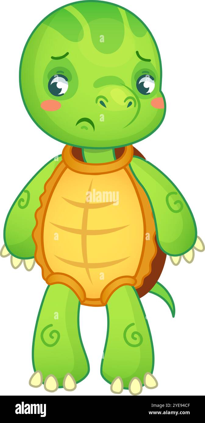 Sad turtle stands alone, looking upset and disappointed on a white ...
