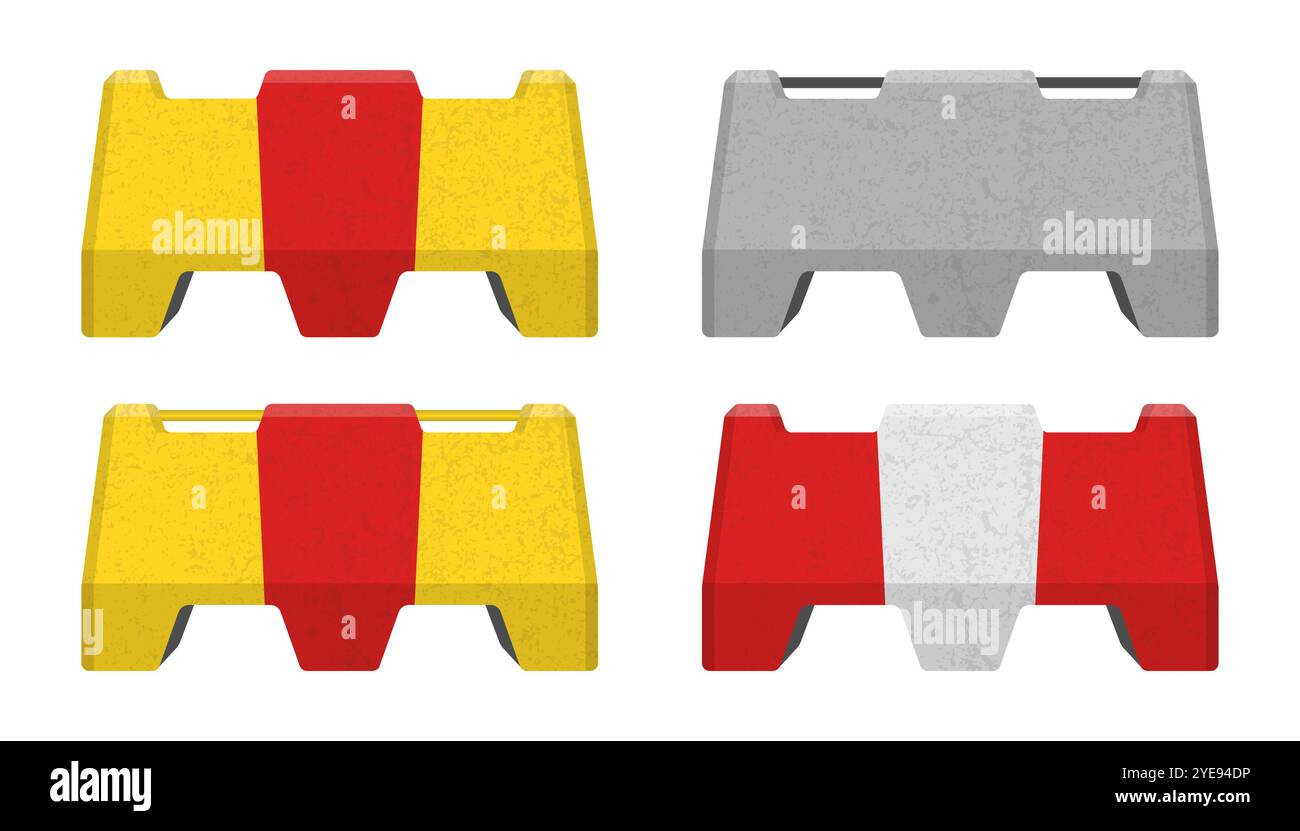 Realistic concrete road barrier icon symbol set. Traffic concrete ...