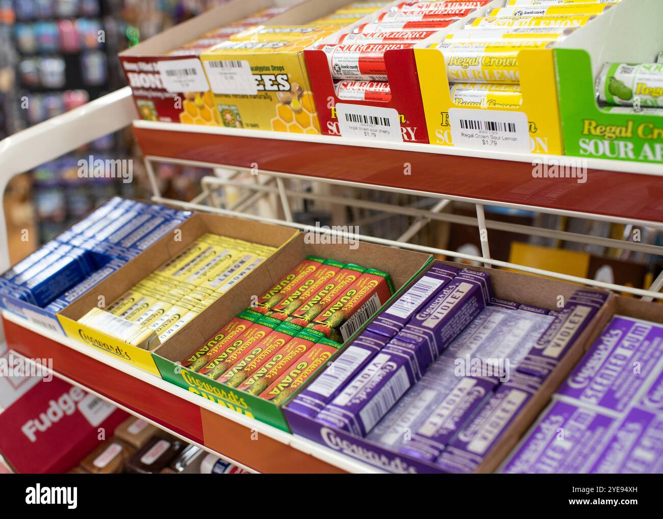 American shop shelf with gum display in convenience store in florida ...