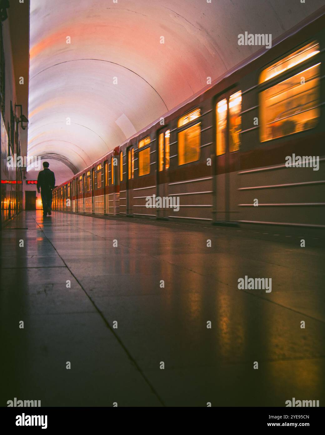 georgian passengers stand on platform on Rustaveli underground metro ...