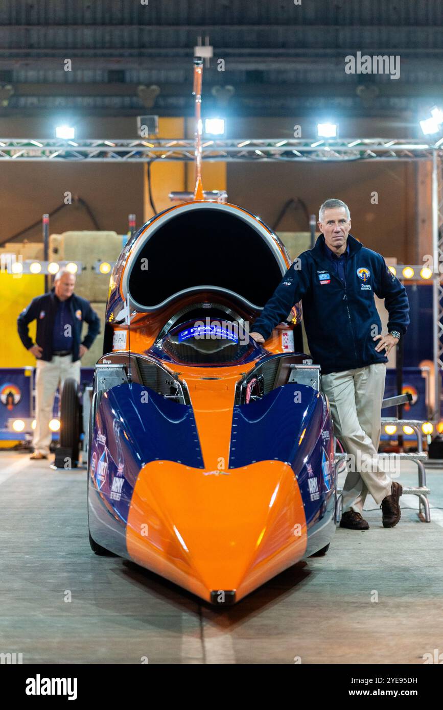 Driver & pilot Andy Green with the Bloodhound SSC supersonic car at the ...