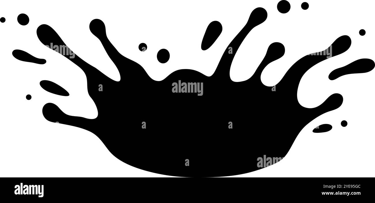 Black ink splashes, creating abstract shapes in a messy art style on a ...