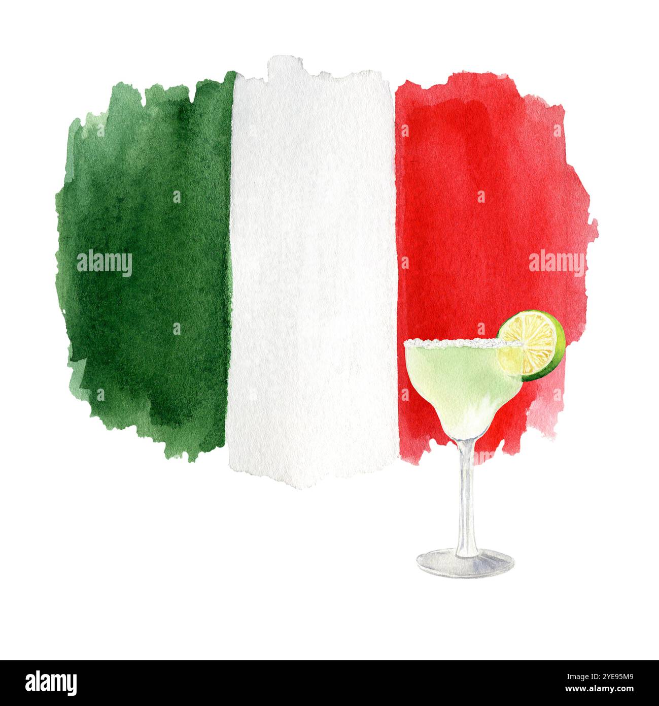 Mexican flag splash design with cocktail margarita. Watercolor ...