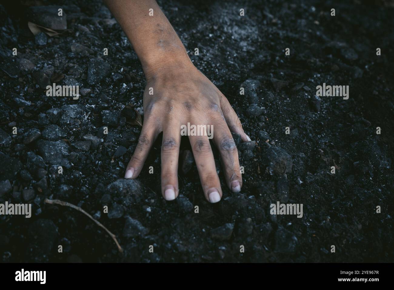 Human hand on scorched ground Stock Photo - Alamy