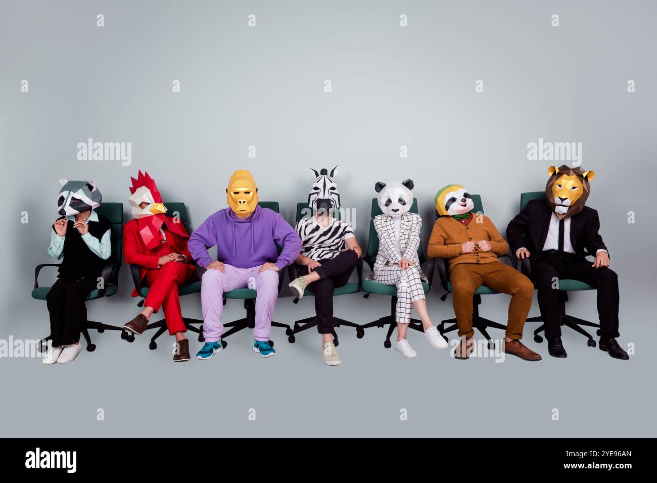 Full size photo of zebra gorilla raccoon lion panda sloth rooster mask ...