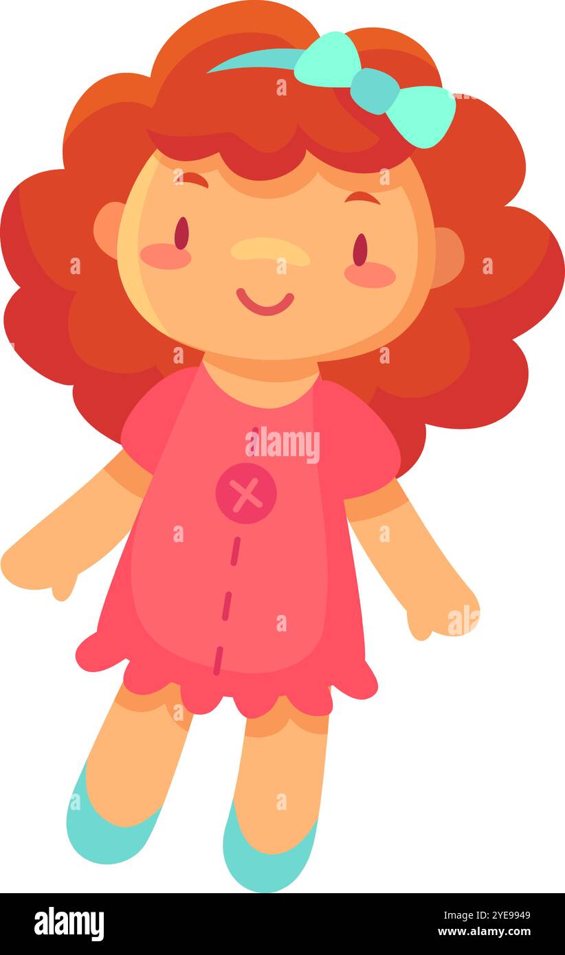 Cartoon illustration of a cute ragdoll smiling and wearing a pink dress ...